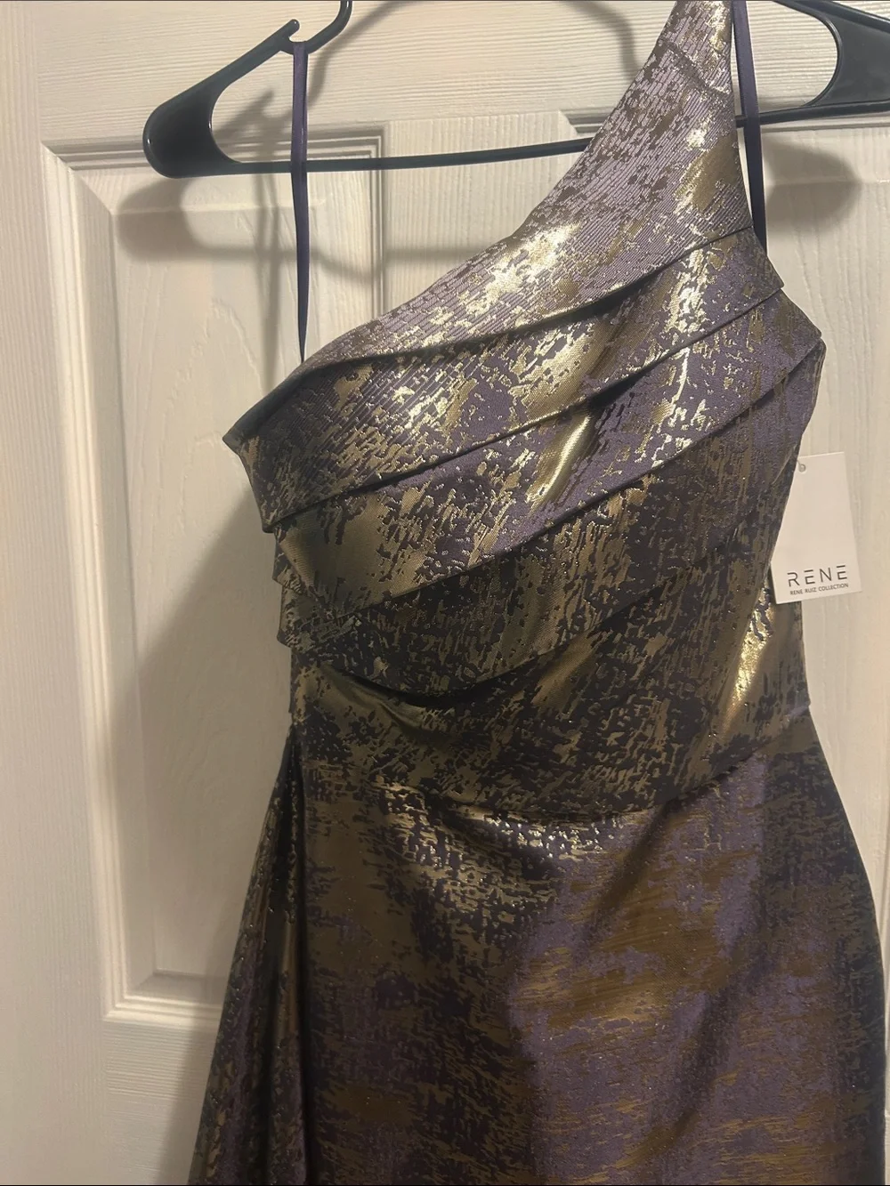 Rene Ruiz | Dresses | Rene Ruiz Metallic Gold And Purple Oneshoulder ...